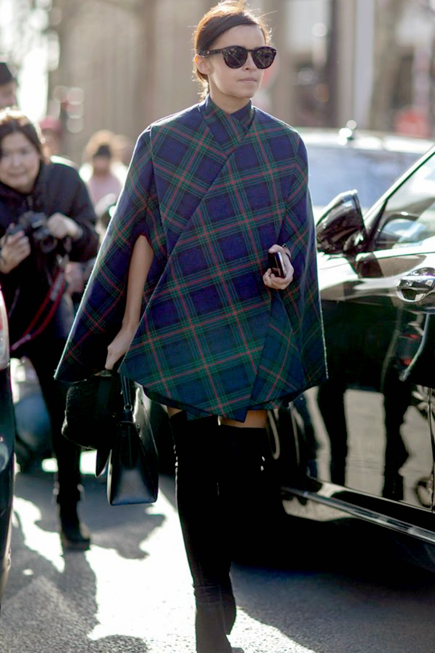 Paris Fashion Week Autumn-Winter 2014 Street Style - Tartan Cape With ...