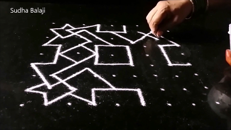 9 by 9 dots rangoli step by step pics