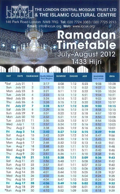 Ramadan 2012 Calendar and Timetable For London UK - Ramadan 2017 ...