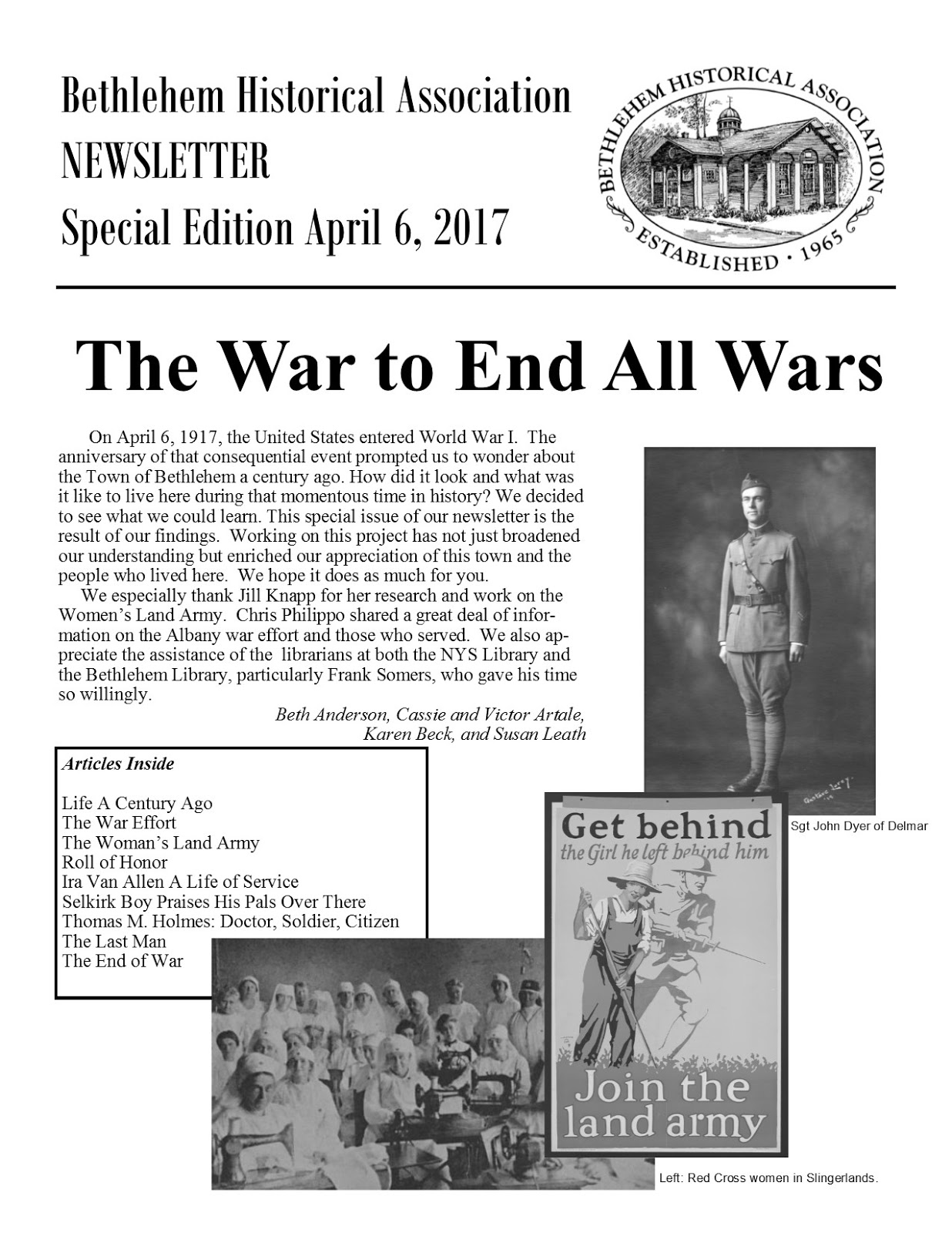 Bethlehem NY History: 100 Years Ago Today the U.S. Entered World War I