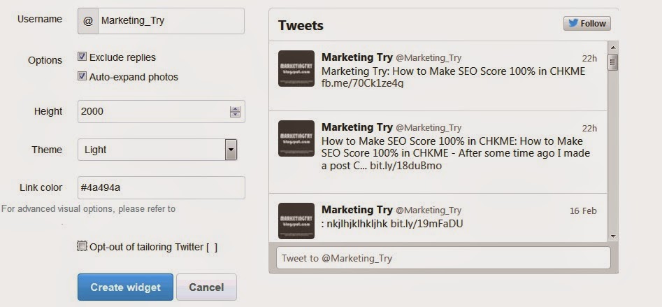 Installing a Twitter Timeline Widget For Blogger - Marketing Try