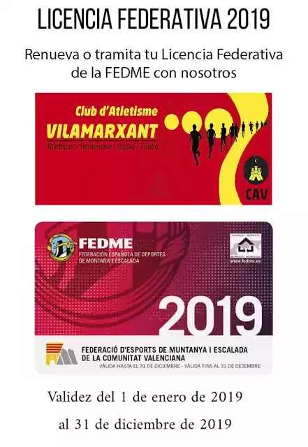 Senderistes Les Rodanes C.A. Vilamarxant: TARJETA FEDERATIVA FEDME 2018
