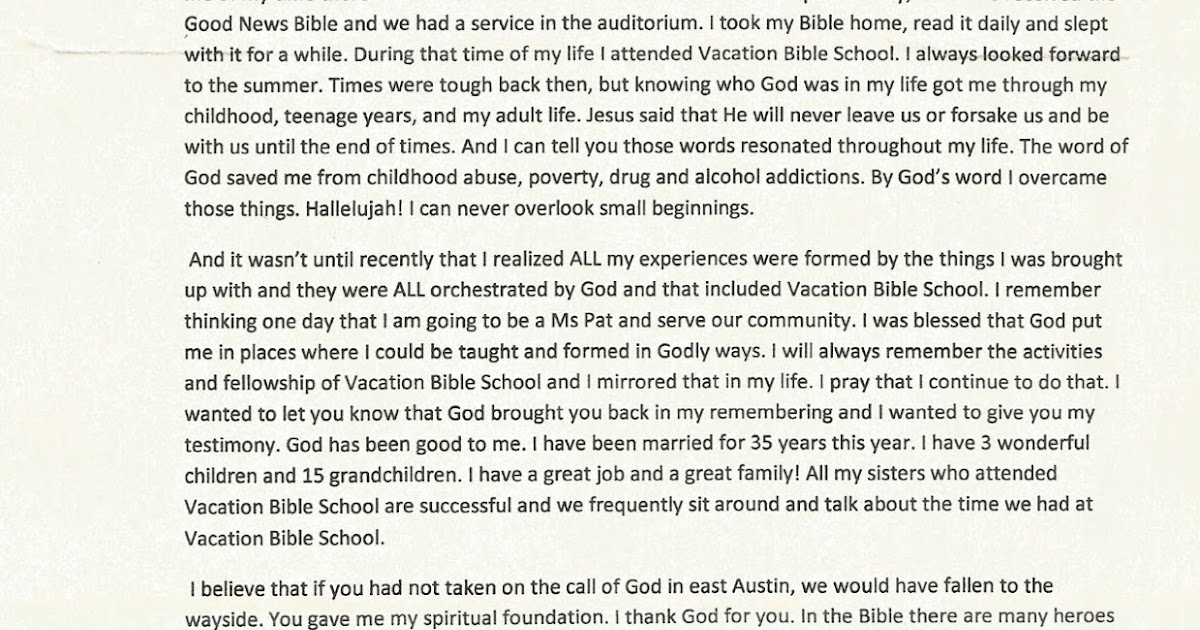 A Letter Of Testimony From The Baptist Community Center First Baptist
