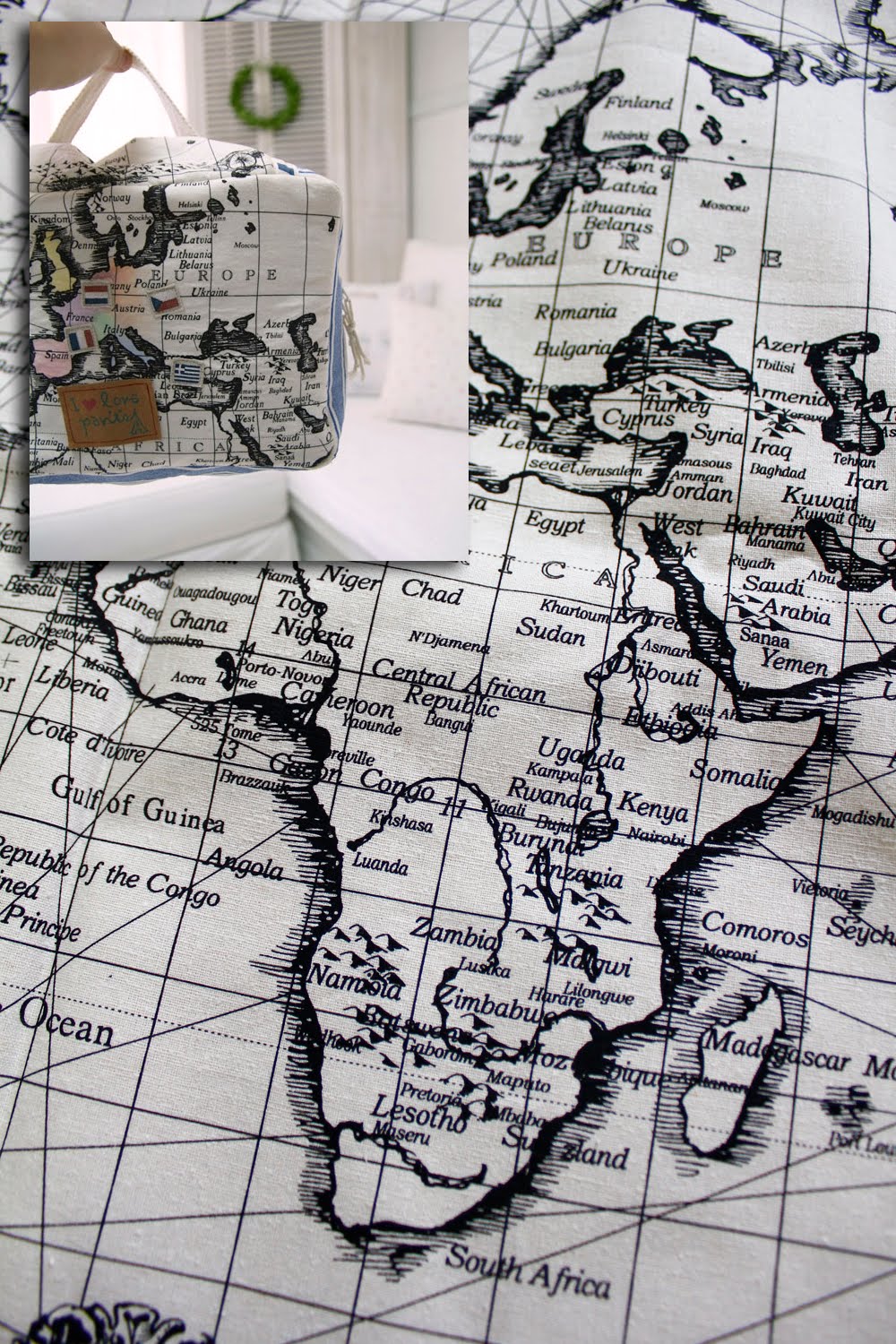 Inagaki's Shop: Vintage World Map - Panel Cotton Linen Fabric