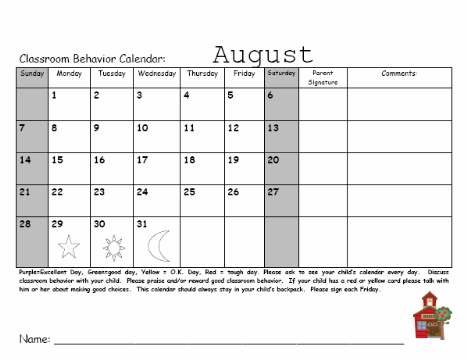 Monthly Behavior Calendar Template | PDF Template