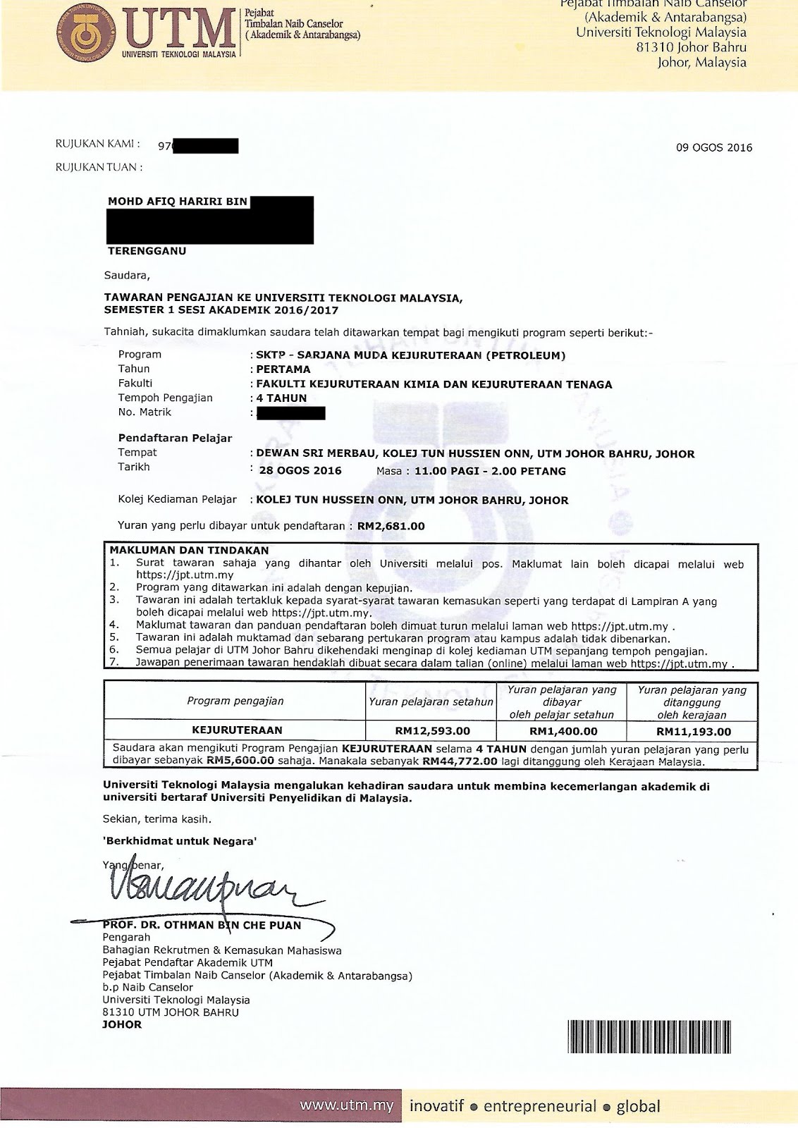 surat tawaran utm - JovanyteCollier