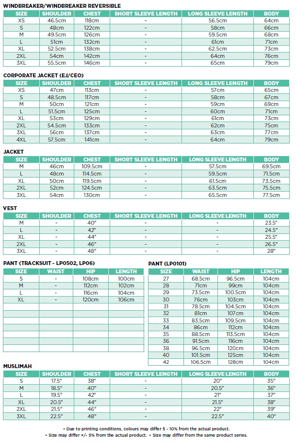 ESZEE SPORT: SIZE CHART (ORENSPORT , ENZO & MR2)