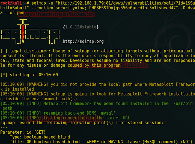 Exploiting the Webserver using Sqlmap and Metasploit (OS-Pwn) Exploiting the Webserver using Sqlmap and Metasploit (OS-Pwn)