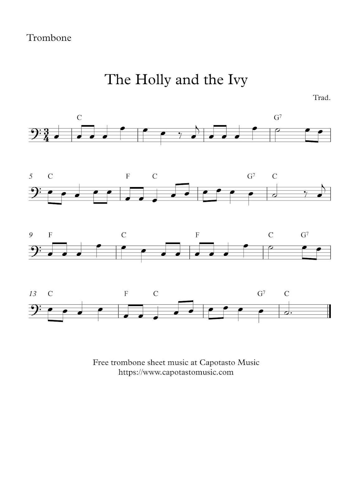 Free Christmas Trombone Sheet Music The Holly And The Ivy free-christmas-trombone-sheet-music-the-holly-and-the-ivy