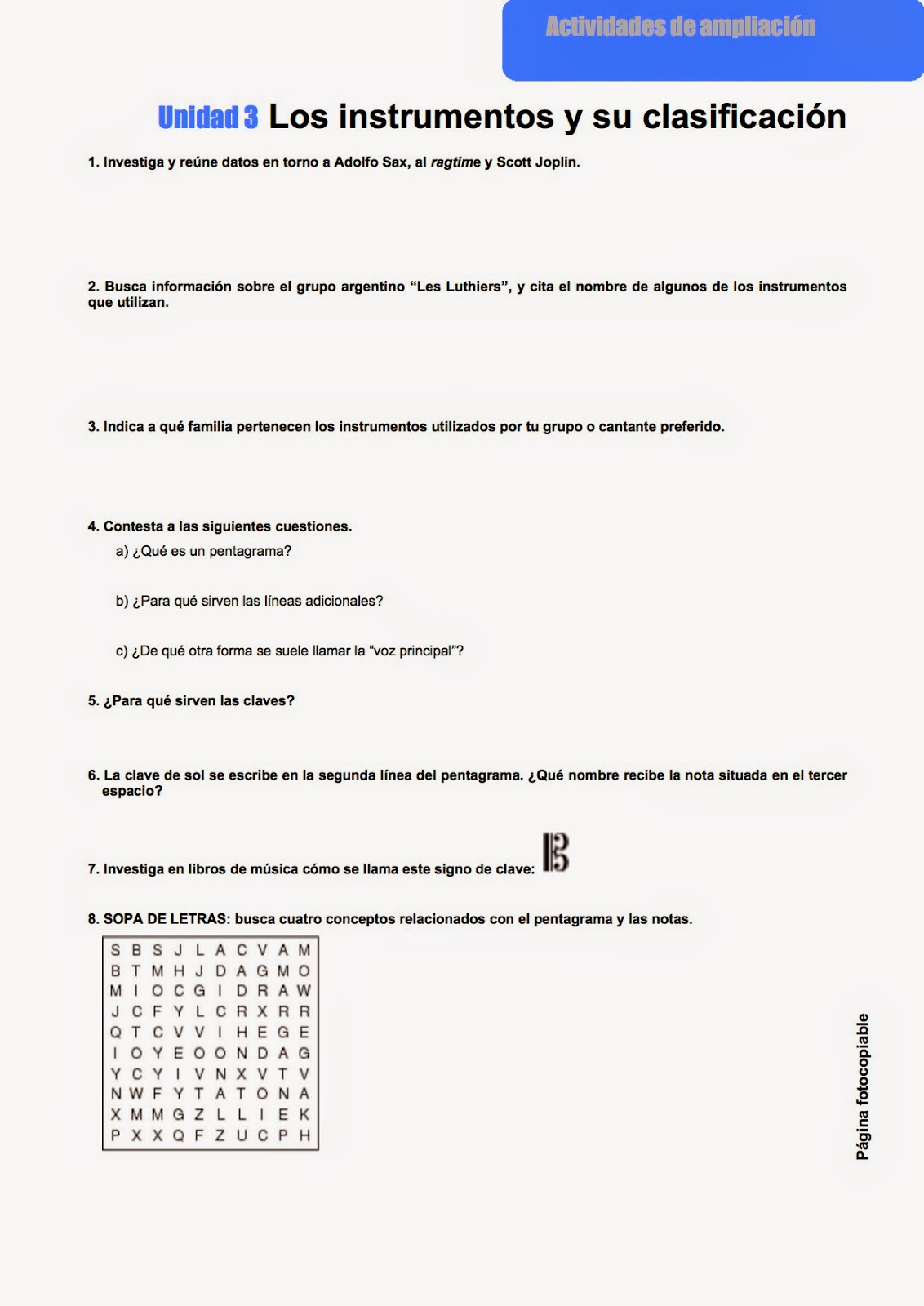 MÚSICA: 1º ESO Fichas de refuerzo Tema 3