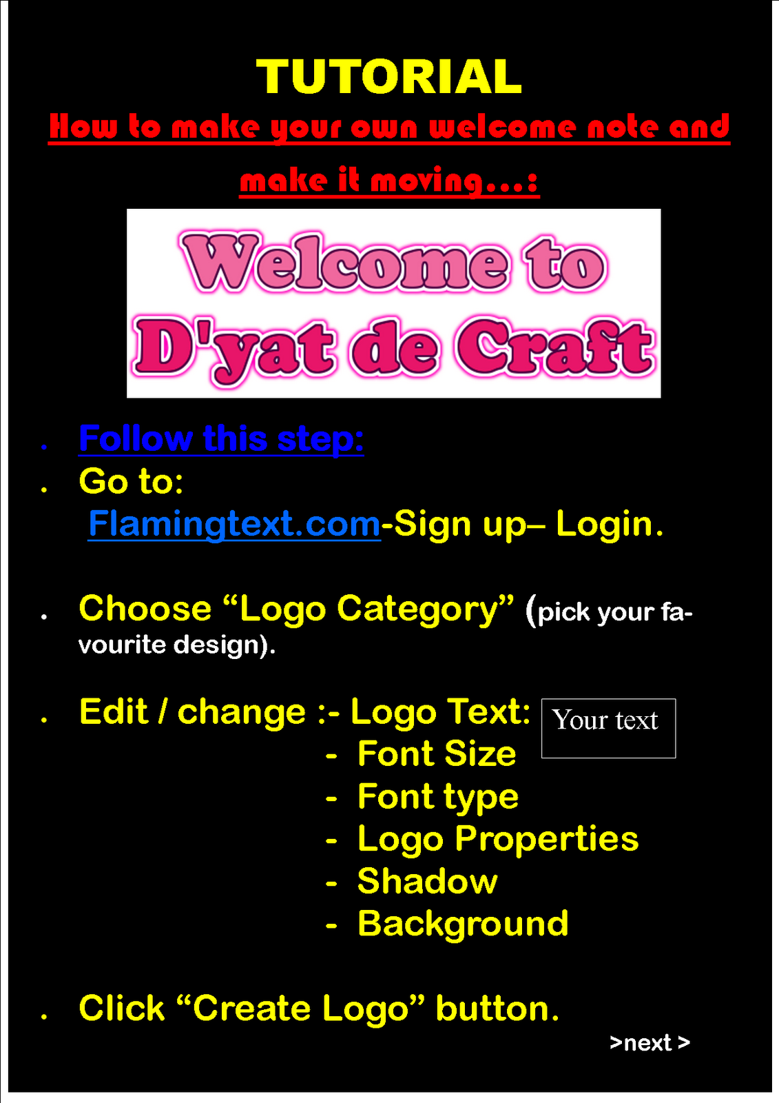 D'yat de Craft: Tutorial - Make your own moving / scrolling Welcome Note