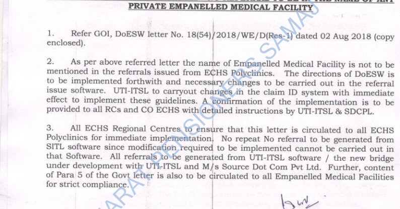 ECHS- Change in system of referal