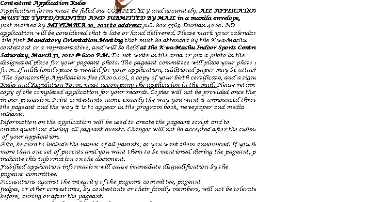 Miss Beauty Pageant Competition: Application Forms and Rules of Miss ...