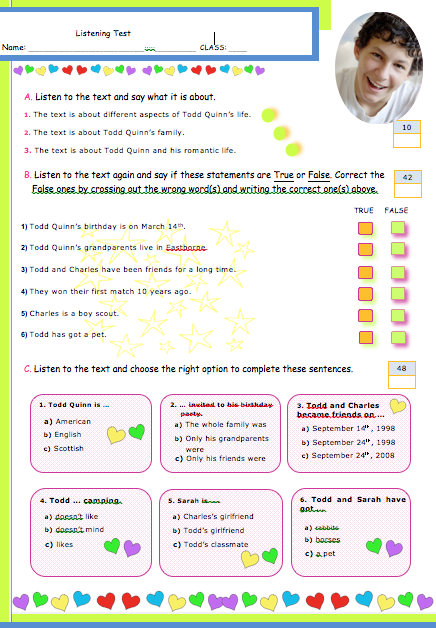 OUR ENGLISH CLASS: Listening test