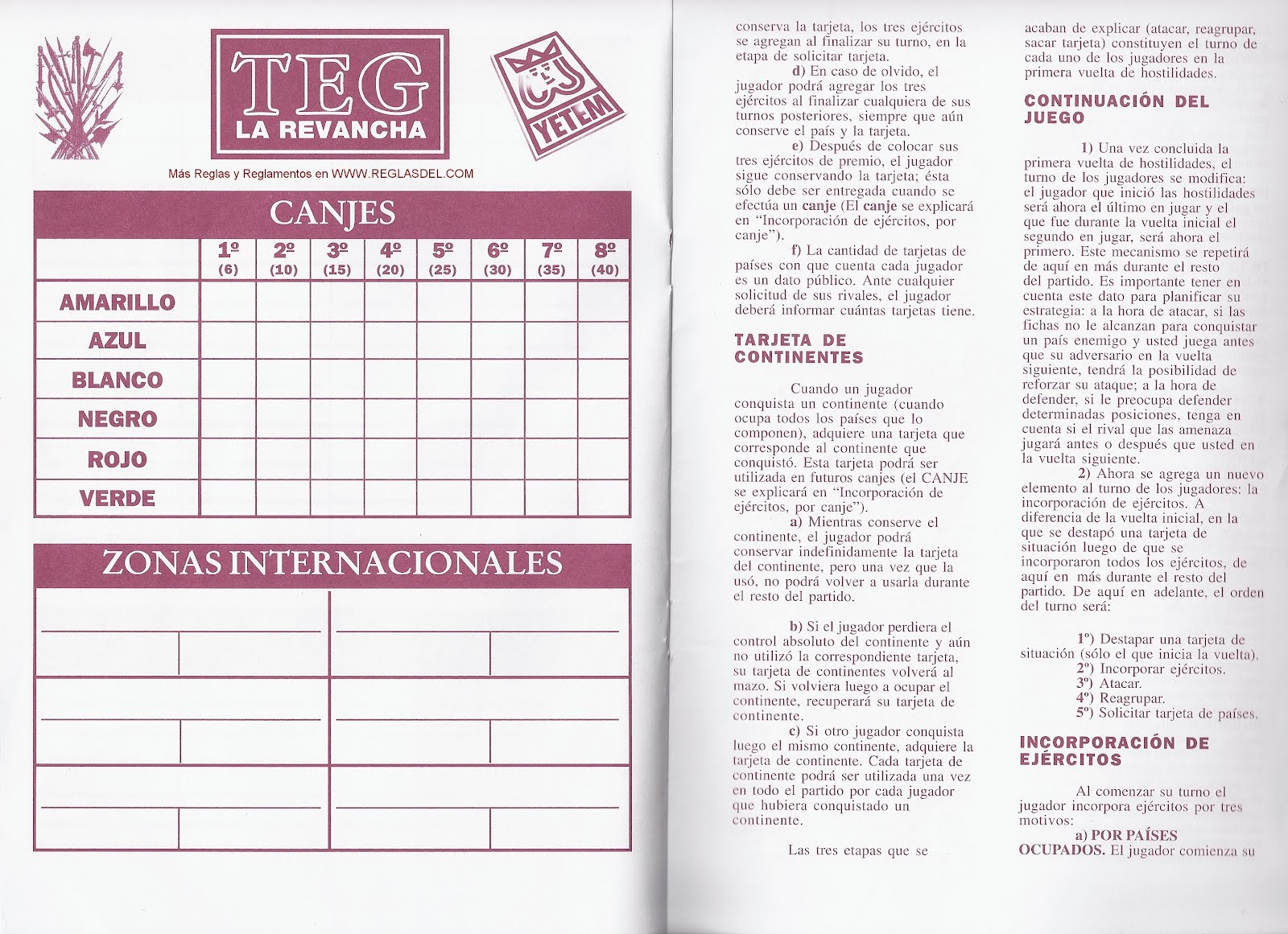 Reglas y Reglamentos: TEG Revancha Manual de Intrucciones