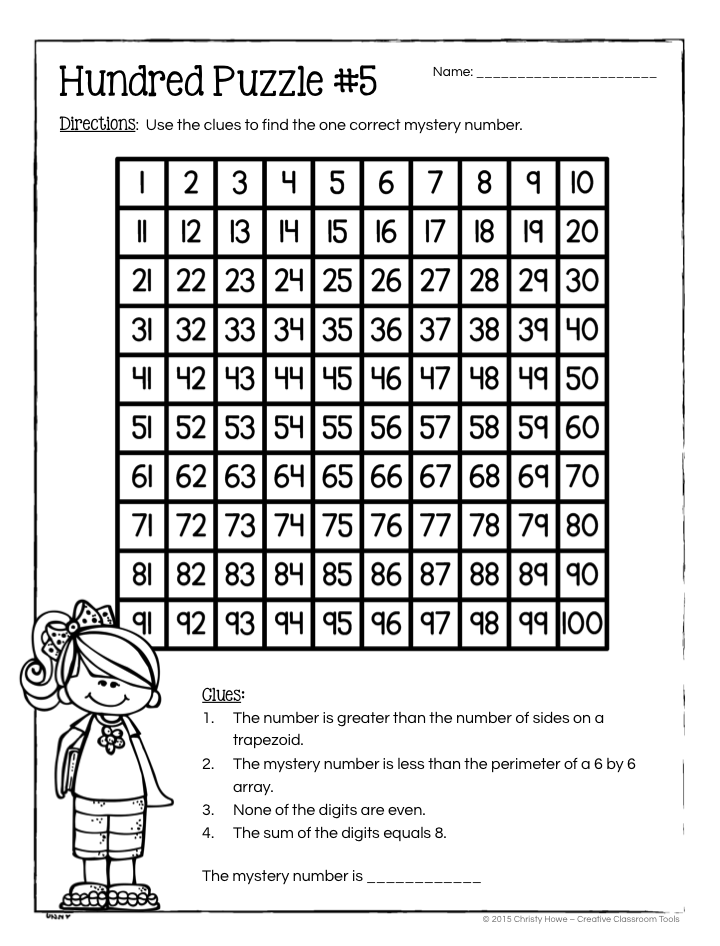 Hundred Board Number Puzzles - creative classroom tools