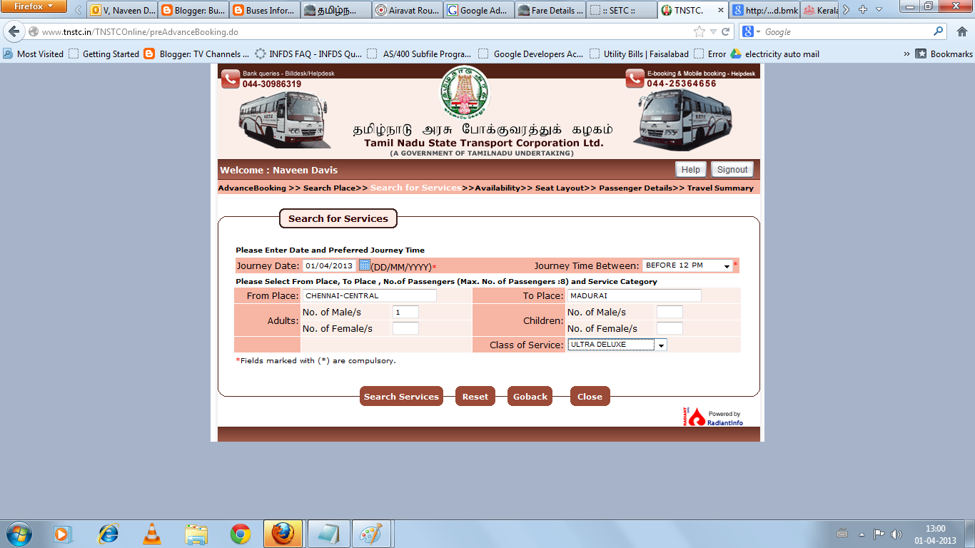 State Bus Routes,Fare ,Schedule information online: TNSTC online Booking