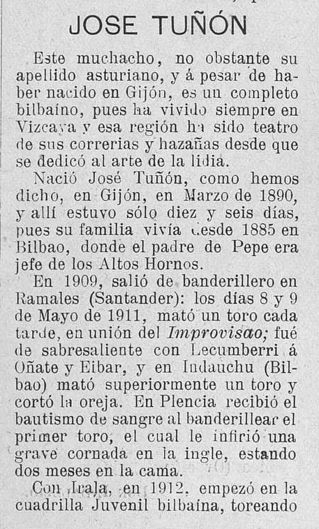 PEÑA TAURINA GIJONA: JOSE TUÑÓN UN TORERO NACIDO EN GIJON