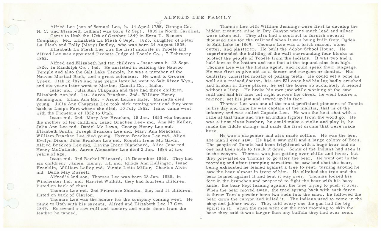 Samuel Lee and Elizabeth Gilham Pioneer History: Samuel Lee and ...