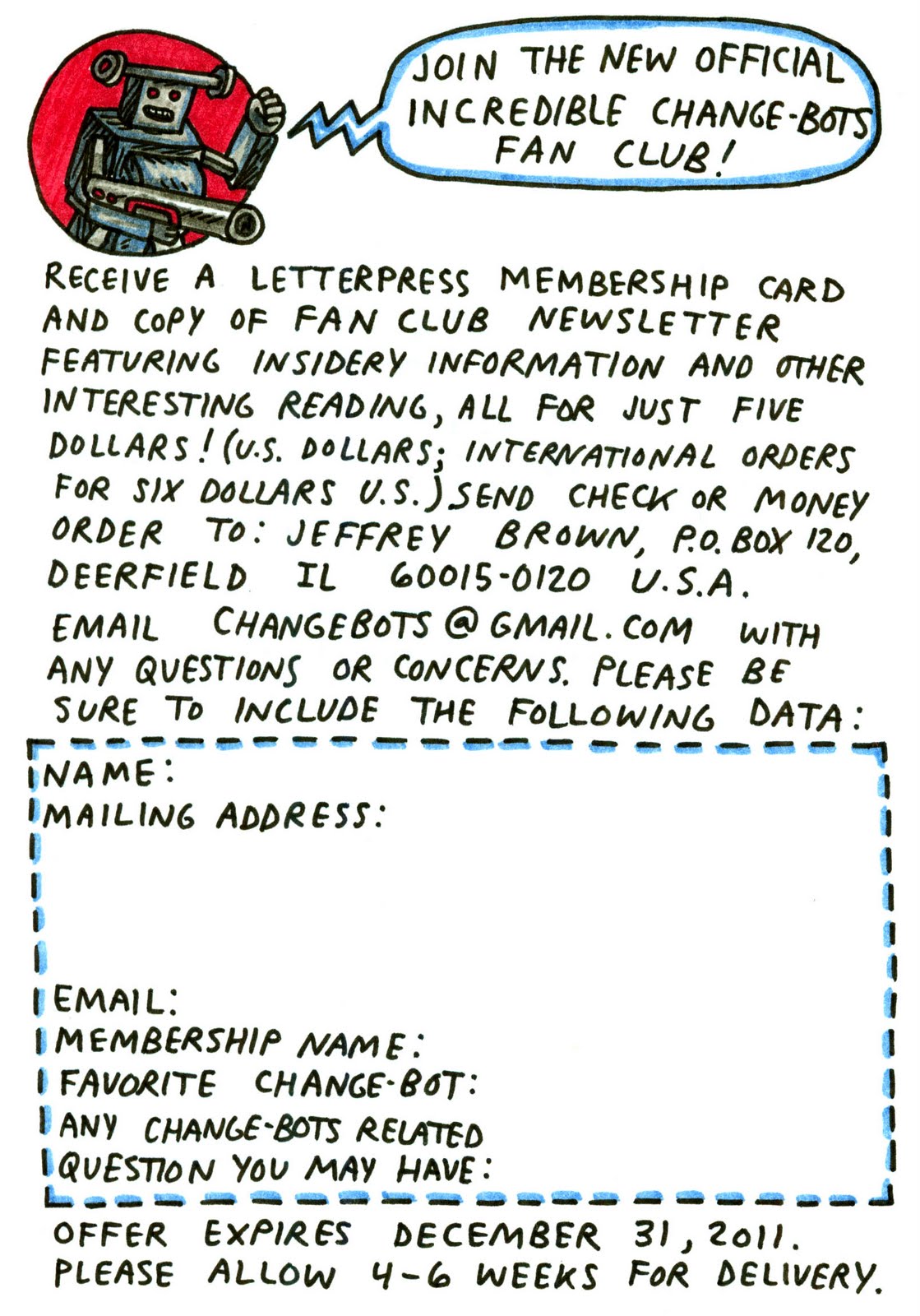 Jeffrey Brown Comics: Change-Bots Fan Club 2.0