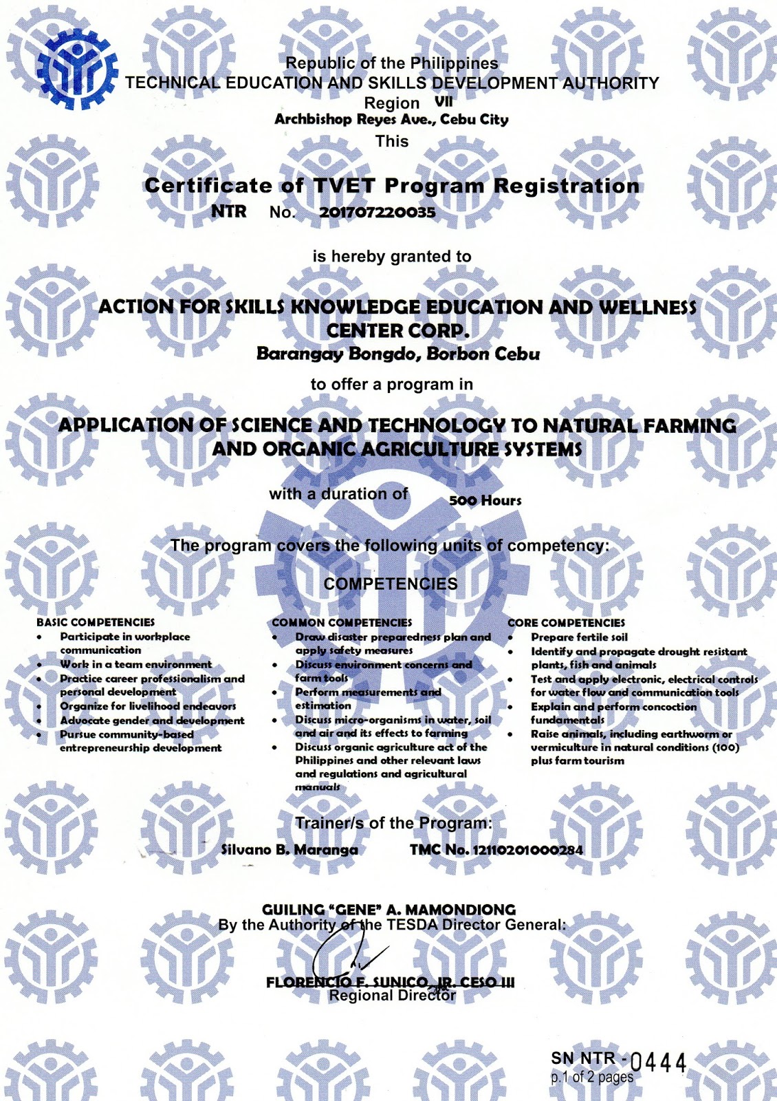 ACES NATURAL FARMING TECHNOLOGY for HEALTH WELLNESS WEALTH: TESDA ...