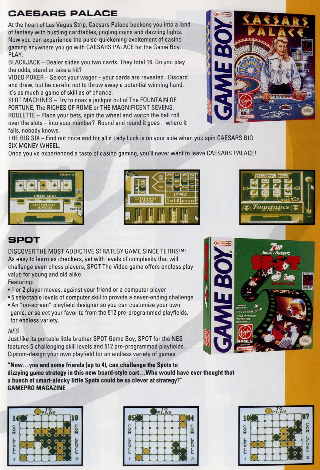 Classic Game Boy Ads: Caesars Palace Game Boy Ad