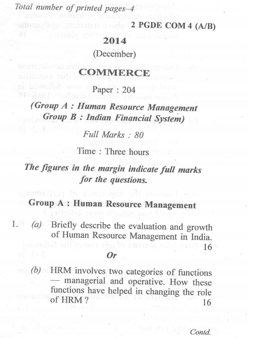 Dibrugarh University M.Com HRM and IFS 2014 Question Paper - University ...