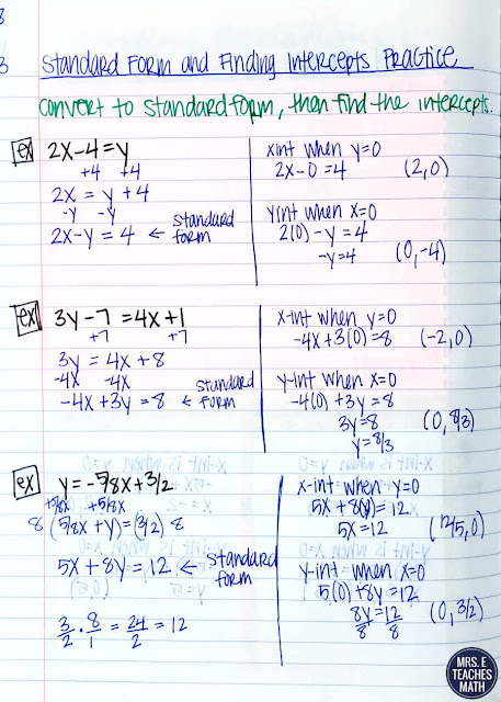 Intro to Linear Equations INB Pages | Mrs. E Teaches Math