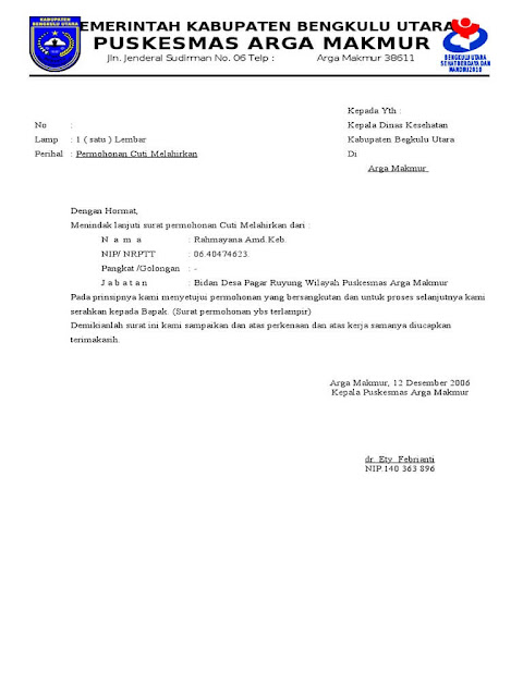Contoh Surat Cuti Melahirkan Lengkap Untuk pegawai Negeri / Swasta PNS ...