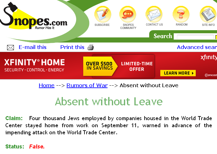 Zionism Stinks: Snopes.com and the Odigo 9-11 Messages