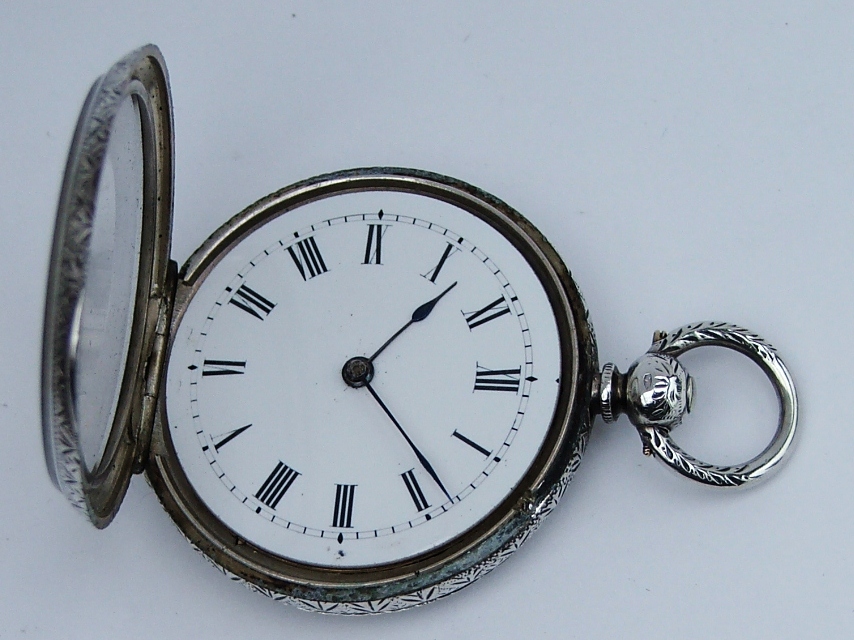 Silver: Gorgeous antique hand chased solid silver silver fob pocket watch