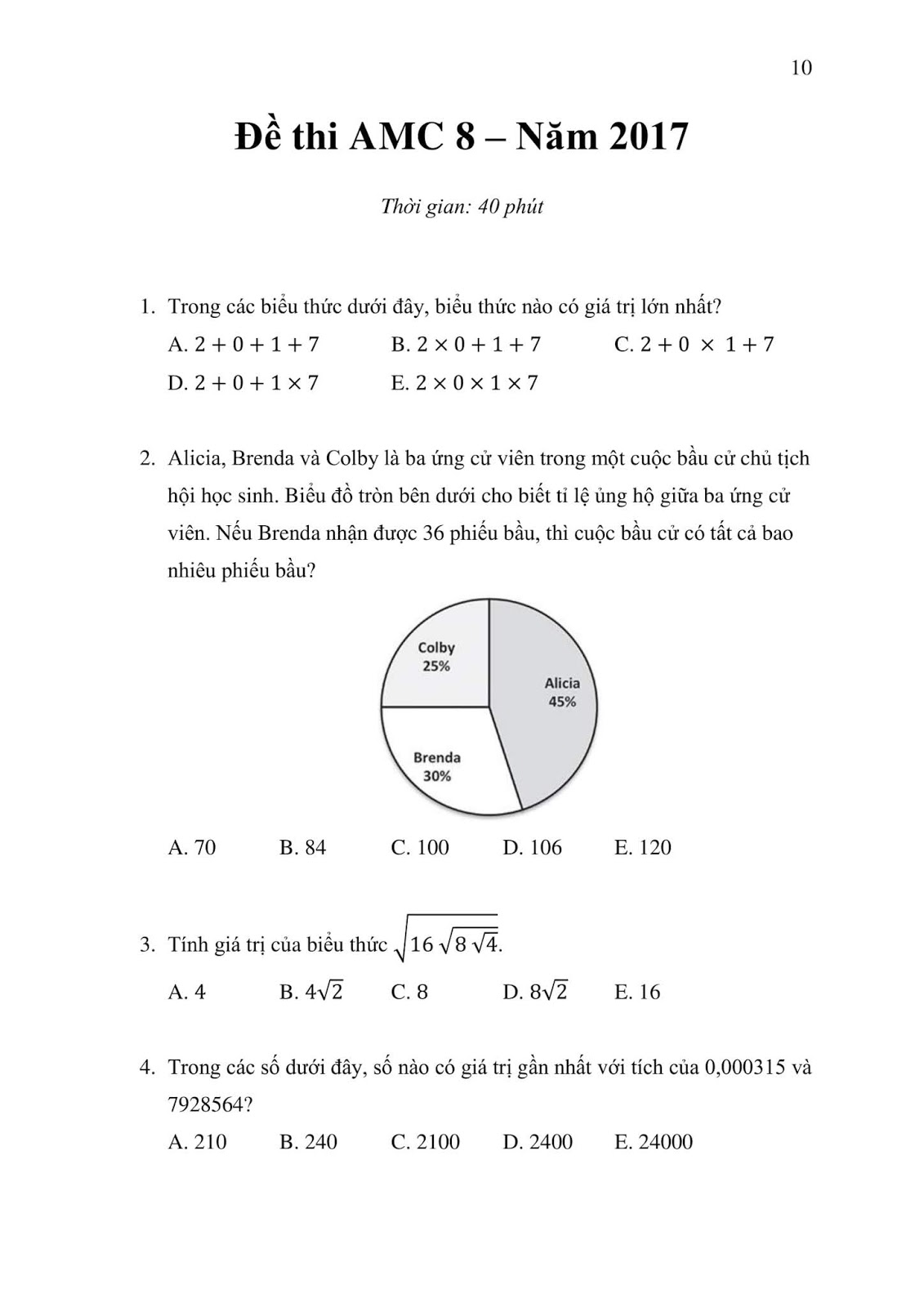 Đề thi AMC8 năm 2017 bản tiếng Việt và tiếng Anh - Đề thi AMC8 - Đề thi Toán học Hoa Kỳ