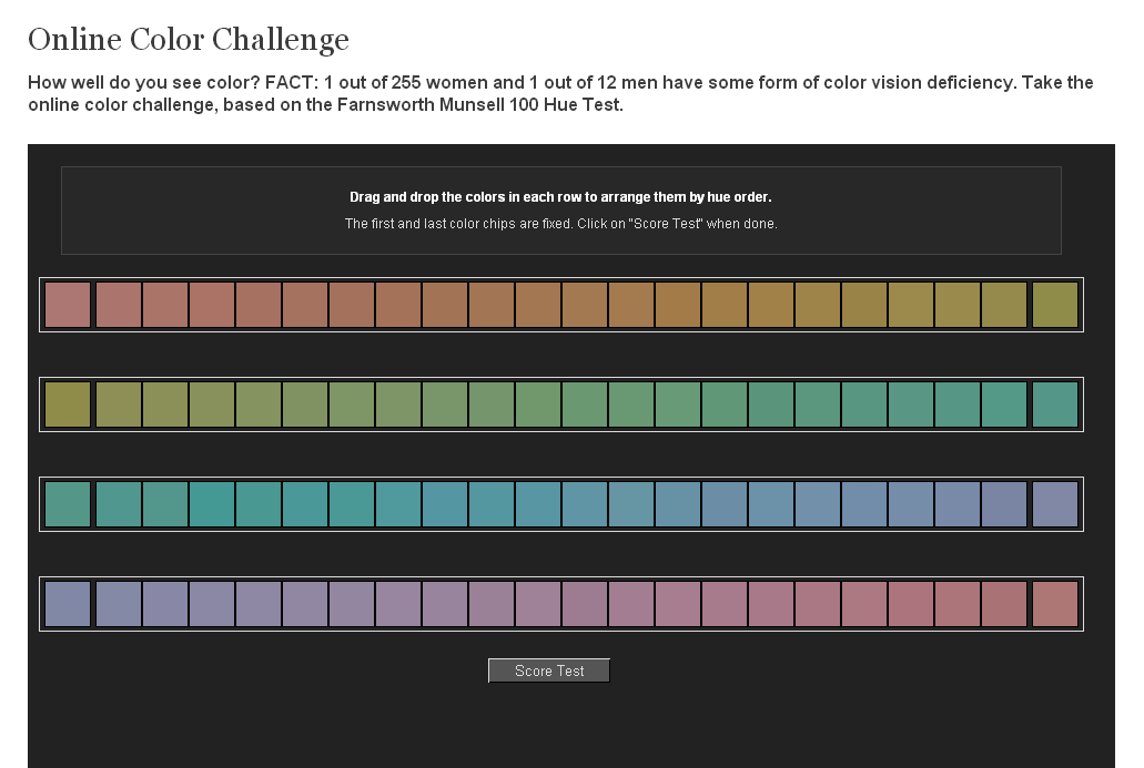 「Online Color Challenge」という色をグラデーションに並べ替えて色彩認識力を見るテストがあるみたい - 趣味のブログ