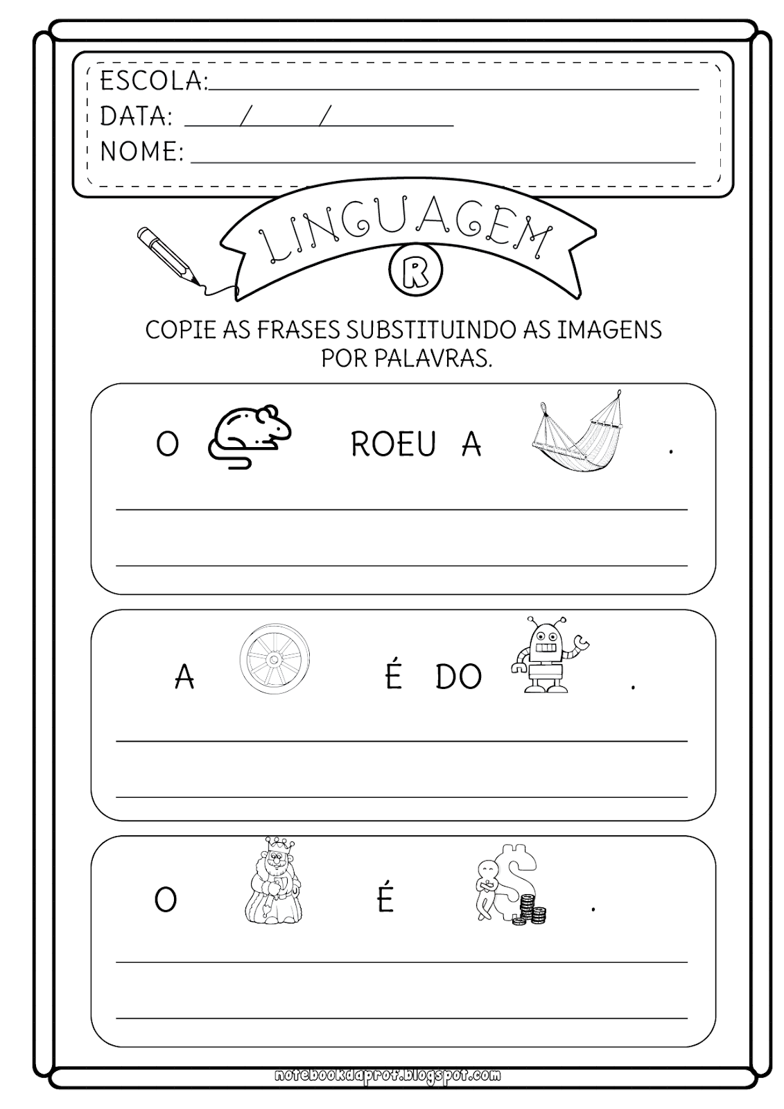 Escrita de Frases- Letra R ~ Projetos atividades