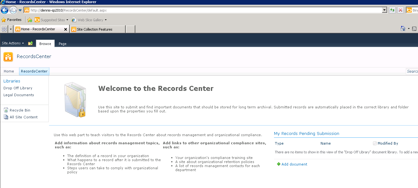 Sharepoint: Creating a Records Center in SharePoint 2010