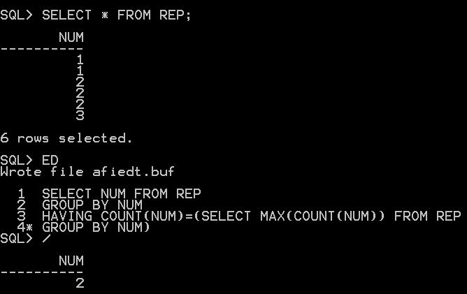 Database and Warehouse Concepts: DISPLAY THE MOST REPEATED NUMBER