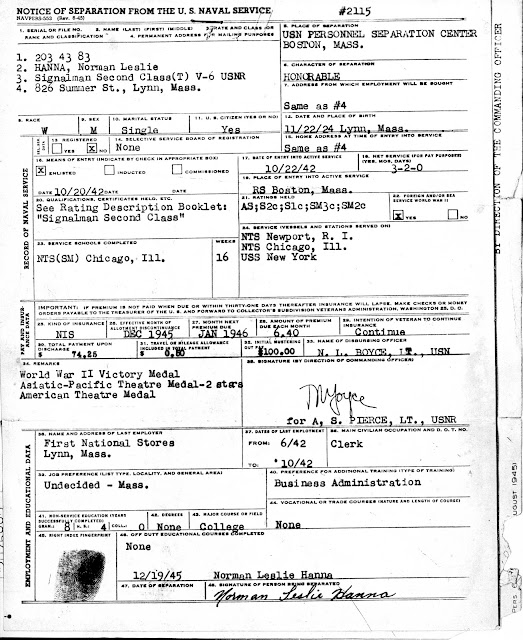 Norman Leslie Hanna: Signalman Second Class: Home Resources: Notice of ...