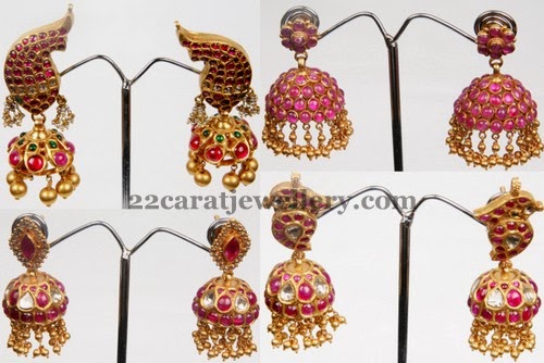 Jhumki Collection With Pota Rubies - Jewellery Designs