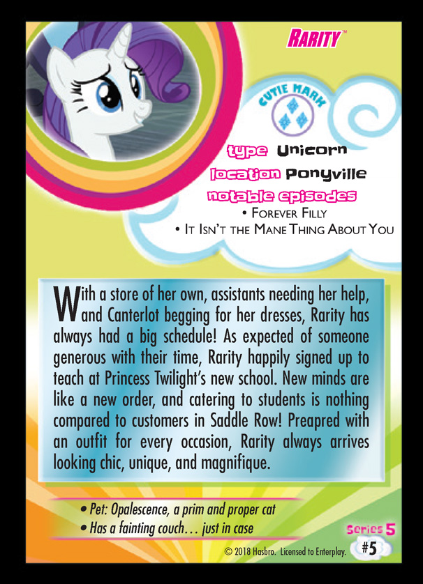 My Little Pony Rarity Series 5 Trading Card | MLP Merch