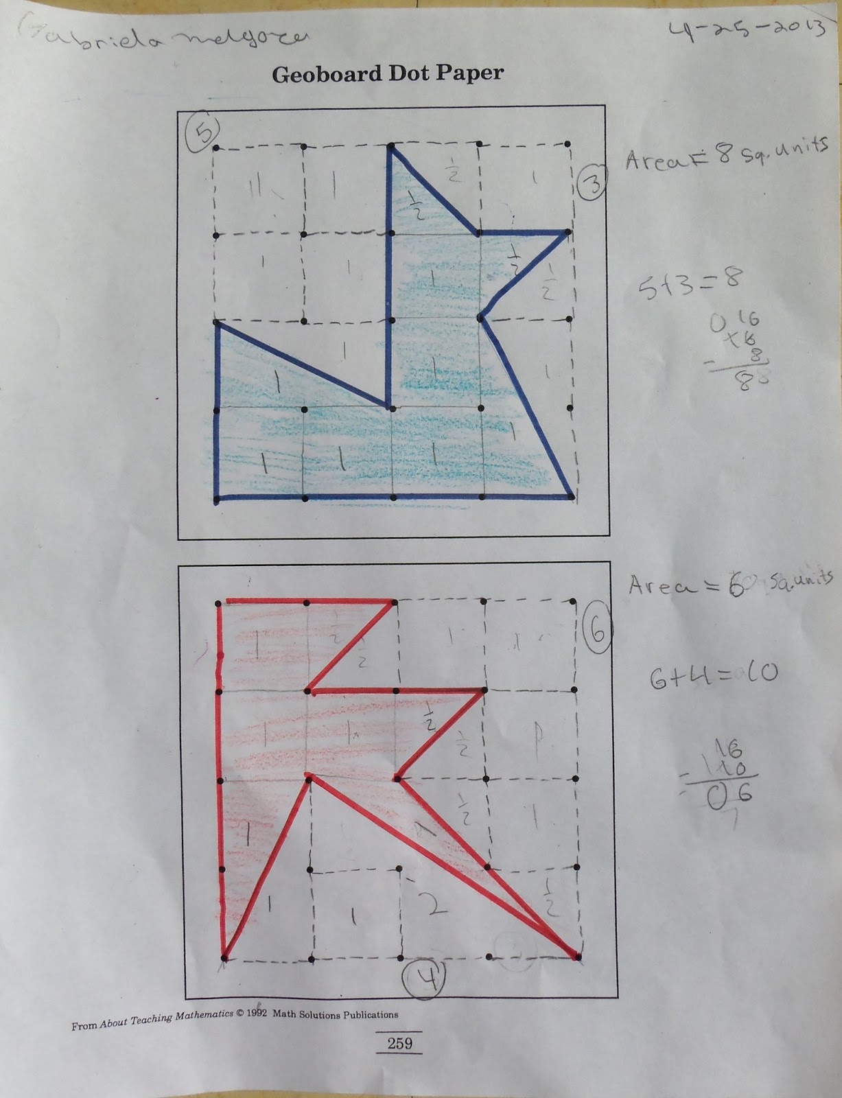 Mom and Me Math Activities: 6.G.A.1 Finding Area on the Geoboard