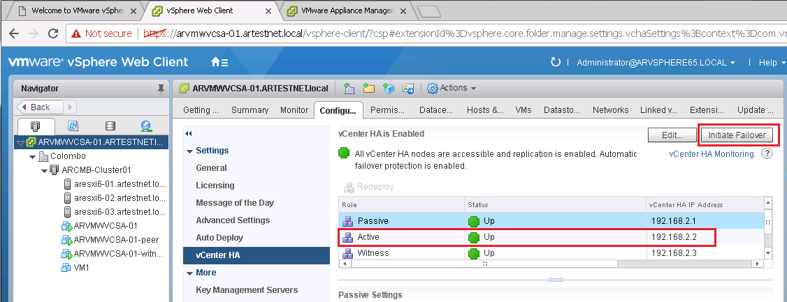 vCenter 6.5 High Availability - Initiate the Failover | TechCrumble