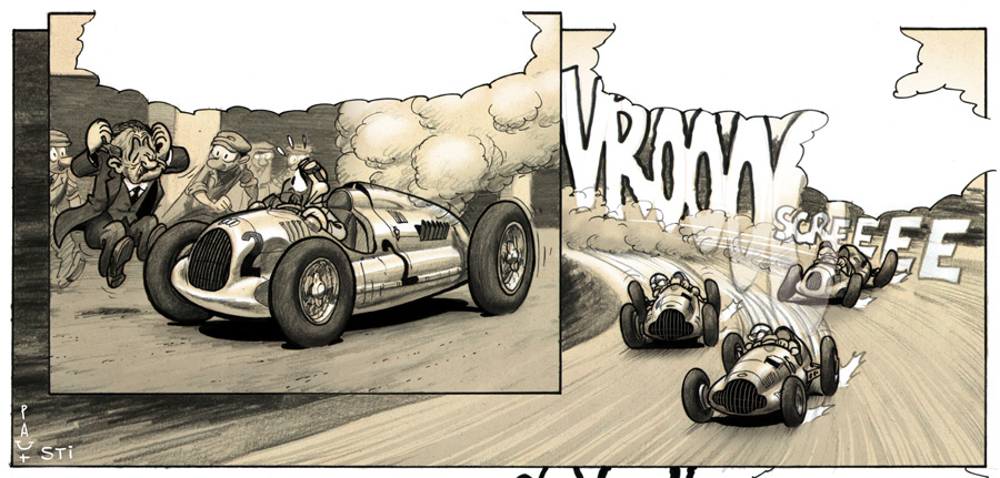 CARicature: Auto Union vs. Mercedes. – Escapula Comics