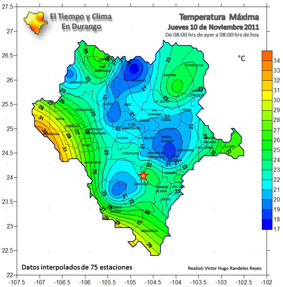 EL TIEMPO Y CLIMA EN DURANGO: MAPAS DE LLUVIA Y TEMP EN 24 HRS