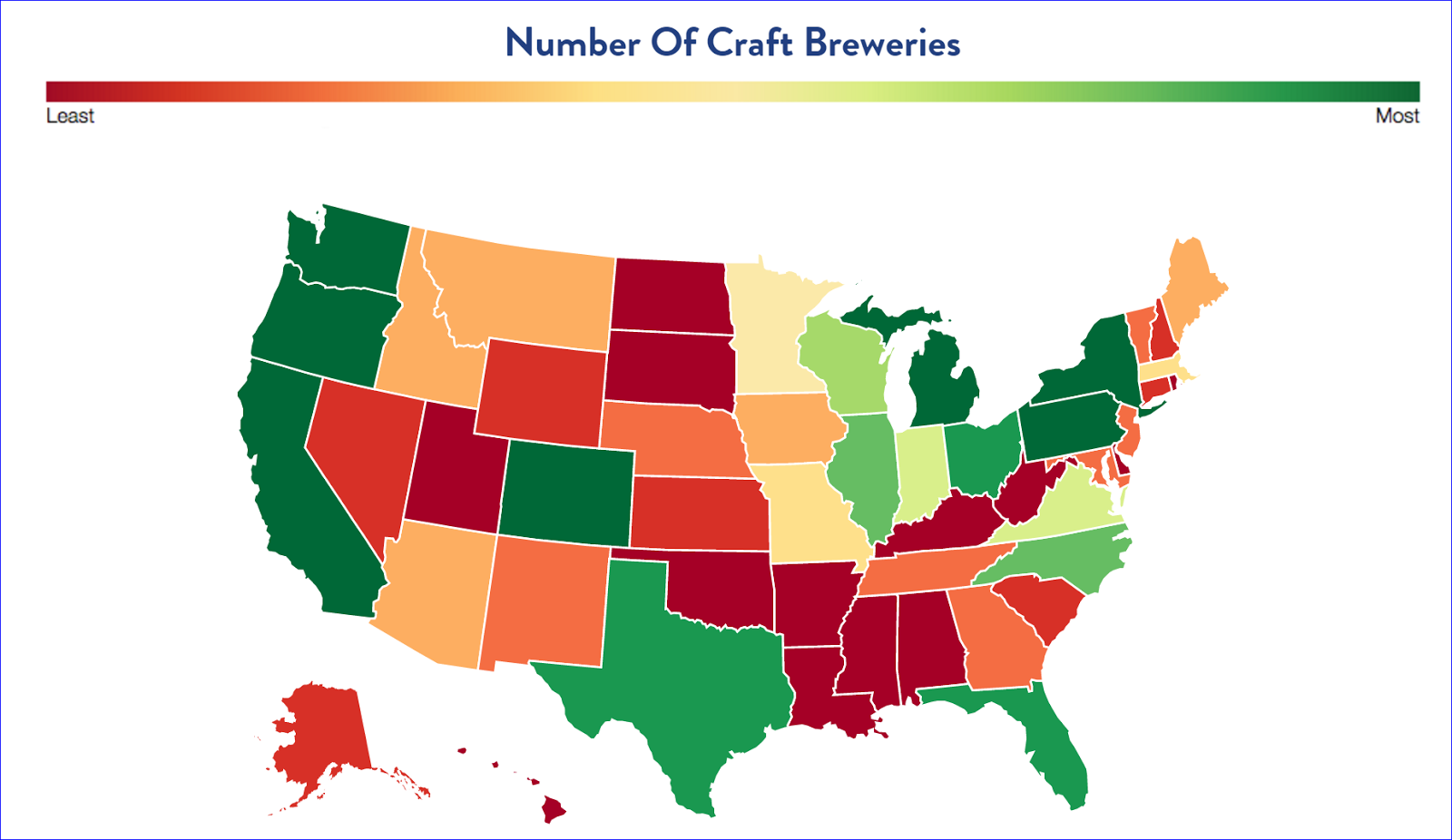 Havencrest MicroBrewery™: United States Map - Number of Craft Breweries