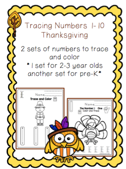 Number Practice 1-10 Thanksgiving "No Prep" ~ Preschool Printables