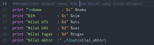 Menampilkan Output nama,nim,nilai yang telah diinput. Menampilkan Output nama,nim,nilai yang telah diinput.