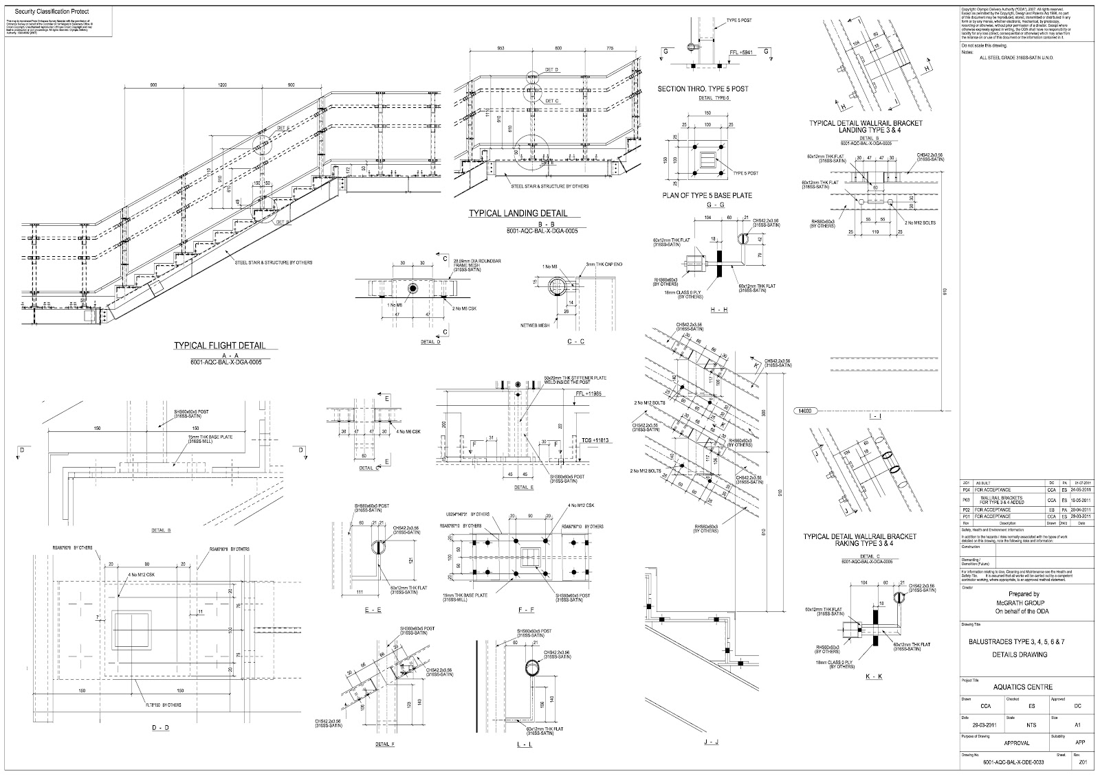 Costel-Adrian Chelaru: Aquatics Centre-Balustrade types 3-7 details drawing