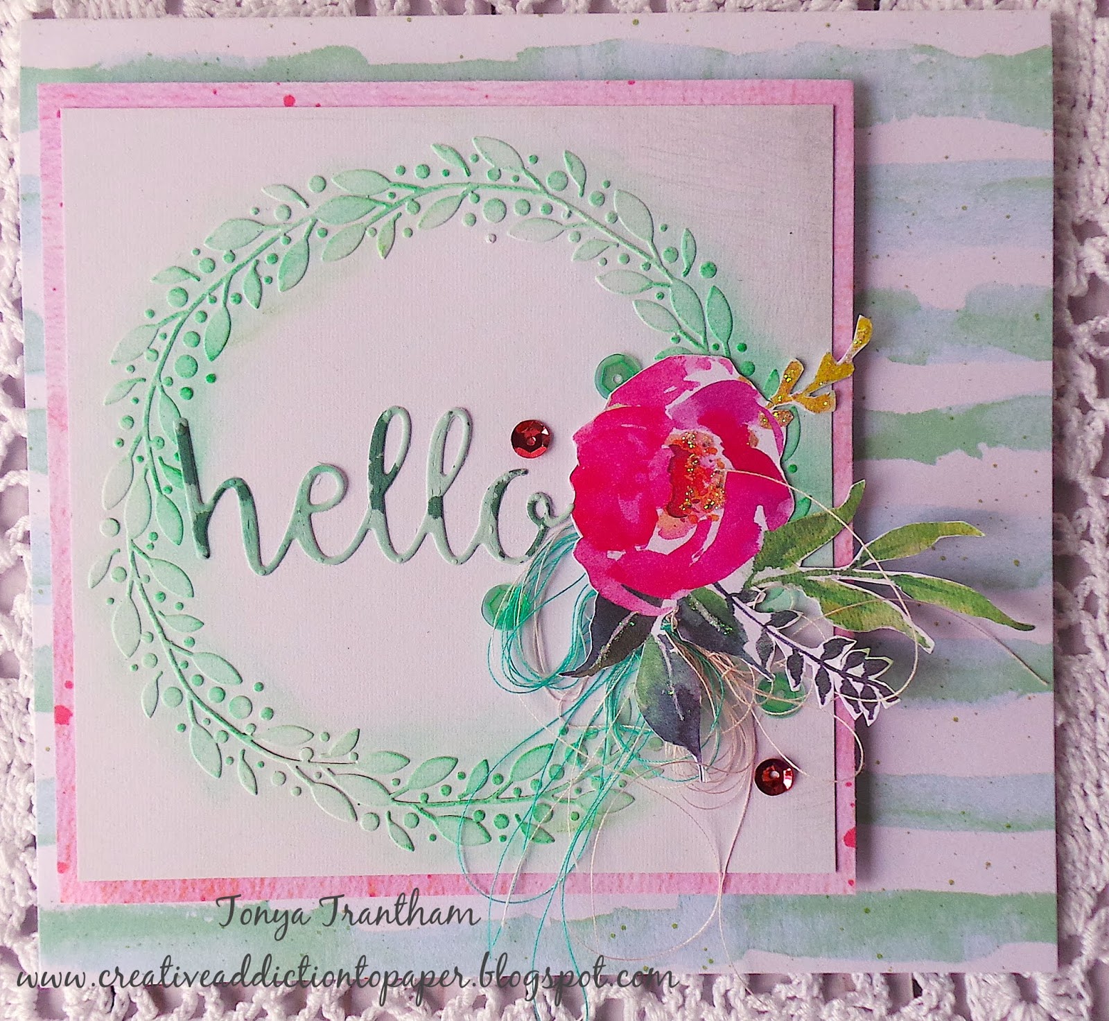 Creative Addiction to Paper: Floral Wreath Hello Card