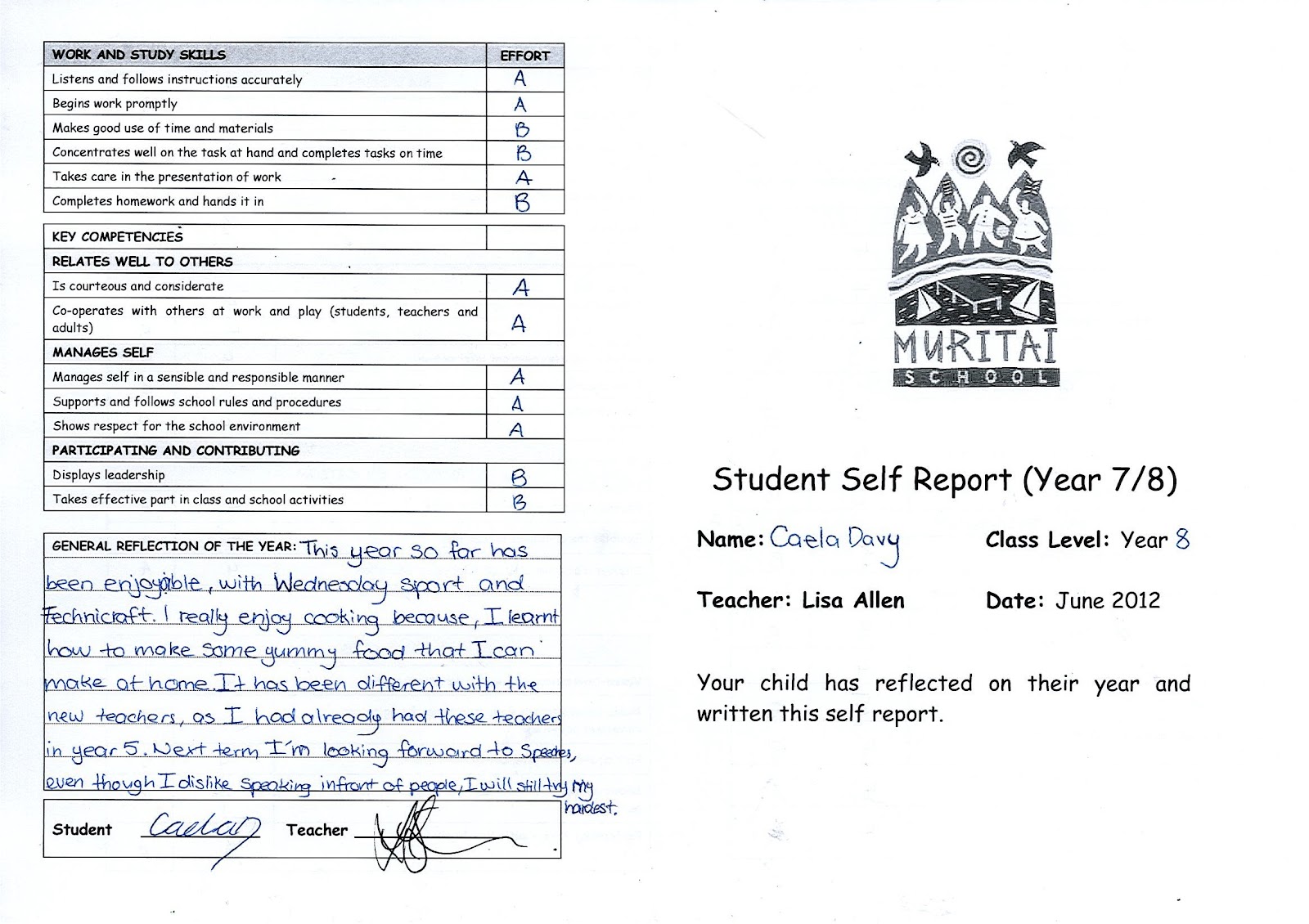Caela's Learning Log :): My Self Report