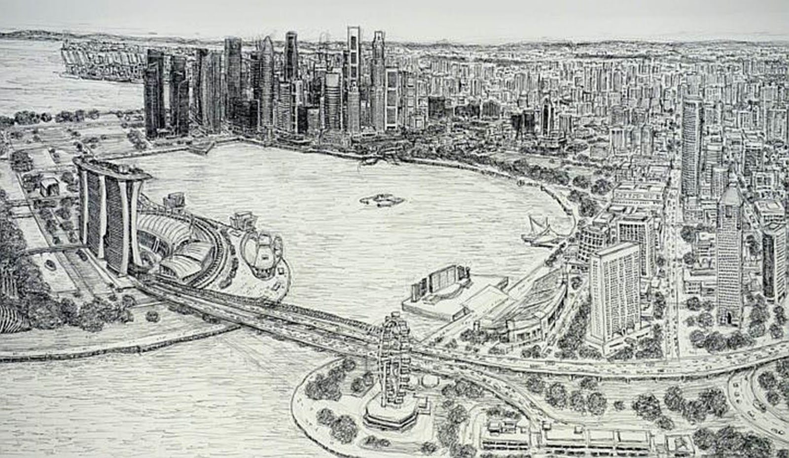 Welcome: Singapore Skyline ~ by Stephen Wiltshire